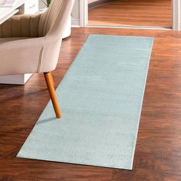 Teppich Carpet City "Frise&eacute;-Teppich FANCY900", gr&uuml;n (mint, t&uuml;rkis), B:80cm H:12mm L:300cm, Polypropylen, Teppiche, Teppich, L&auml;ufer, Kurzflor, Einfarbig, 3D-Optik, Streifen Look, Wohnzimmer