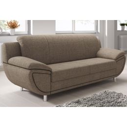 3-Sitzer Trendmanufaktur "Rondo II zeitlos und bequem", braun (tan), B:207cm H:85cm T:94cm, Struktur ( 100% Polyester), Sofas, wahlweise mit komfortablem Federkern, mit extra breiten Armlehnen