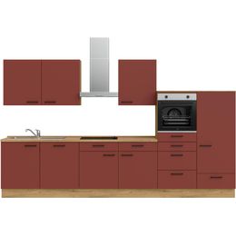K&uuml;chenzeile Nobilia "Easytouch I", NEU: individuell anpassbar mit gratis Profi-Beratung", rot (k&uuml;che: rot, korpus: eiche sierra nachbildung, arbeitsplatte: eiche sierra nachbildung), B:360,3cm H:216,6cm T:60cm, Komplettk&uuml;chen-Sets, K&uuml;chenzeile, vormontiert, Breite 360 cm, Ausrichtung w&auml;hlbar, wahlw. mit E-Ger&auml;ten