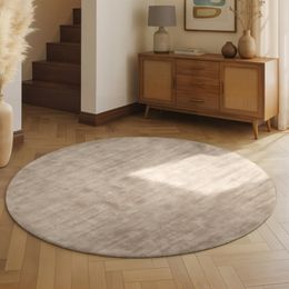 Teppich VIKOSA "Noemi", beige, H:10mm &Oslash;:200cm, Viskose, Teppiche, Teppich, Dezenter Glanz, Weich, Seidenoptik, Viskose, Wohnzimmer, Schlafzimmer