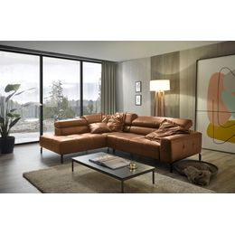Ecksofa Home Affaire "Claya, L-Form, incl. Kopfteilverstellung, Breite 276 cm", braun (cognac), B:276cm H:71cm T:219cm, 100% Leder, Sofas, Ecksofa, wahlweise elektrischer Sitzvorzug