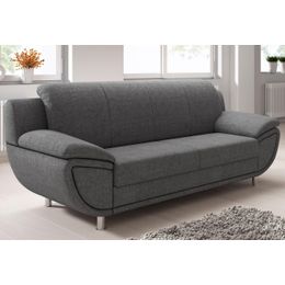 3-Sitzer Trendmanufaktur "Rondo II zeitlos und bequem", grau (hellgrau), B:207cm H:85cm T:94cm, Struktur ( 100% Polyester), Sofas, wahlweise mit komfortablem Federkern, mit extra breiten Armlehnen