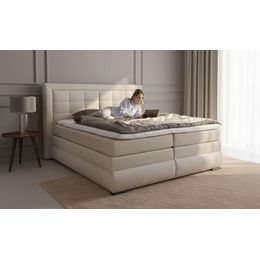Boxspringbett OTTO HOME "MIVVA inkl. Bettkasten und Topper, Komfortliegeh&ouml;he: 67 cm", beige, B:204cm L:215cm, Holz teilmassiv, Holzwerkstoff, Spanplatte, Komplettbetten, Boxspringbett, in H3, H4 oder Hmix H3/H4, wahlweise mit oder ohne LED-Leuchten