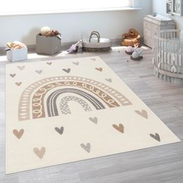 Kinderteppich Paco Home "Nino 887", beige, B:160cm H:13mm L:220cm, Polypropylen, Teppiche, Kinderteppich, Kurzflor, Spielteppich, Motiv Regenbogen & Herzen, Kinderzimmer