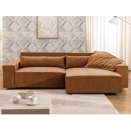 Ecksofa OTTO HOME "KINLEE Design-Sofa mit Recamiere rechts/links, Ma&szlig;e B/T/H 251/144/70cm", terra, B:251cm H:70cm T:144,5cm, 100% Polyester, Sofas, Ecksofa, L-Form mit Wellenunterfederung, ohne Bettfunktion, modern und beguem