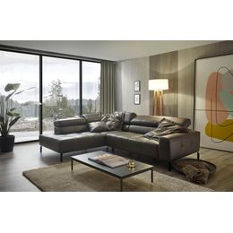Ecksofa Home Affaire "Claya, L-Form, incl. Kopfteilverstellung, Breite 276 cm", gr&uuml;n (olive), B:276cm H:71cm T:219cm, 100% Leder, Sofas, Ecksofa, wahlweise elektrischer Sitzvorzug