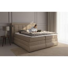 Boxspringbett OTTO HOME "MIVVA inkl. Bettkasten und Topper, Komfortliegeh&ouml;he: 67 cm", cappuccino, B:204cm L:215cm, Holz teilmassiv, Holzwerkstoff, Spanplatte, Komplettbetten, Boxspringbett, in H3, H4 oder Hmix H3/H4, wahlweise mit oder ohne LED-Leuchten