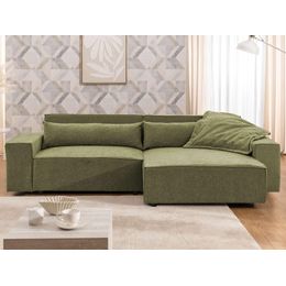 Ecksofa OTTO HOME "KINLEE Design-Sofa mit Recamiere rechts/links, Ma&szlig;e B/T/H 251/144/70cm", dunkelgr&uuml;n, B:251cm H:70cm T:144,5cm, 100% Polyester, Sofas, Ecksofa, L-Form mit Wellenunterfederung, ohne Bettfunktion, modern und beguem