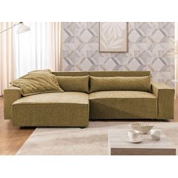 Ecksofa OTTO HOME "KINLEE Design-Sofa mit Recamiere rechts/links, Ma&szlig;e B/T/H 251/144/70cm", gr&uuml;n, B:251cm H:70cm T:144,5cm, 100% Polyester, Sofas, Ecksofa, L-Form mit Wellenunterfederung, ohne Bettfunktion, modern und beguem