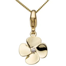 Charm Blume Firetti "Schmuck Geschenk Gold 375 Halskette Charmarmband Gold-Charm Blume", silber (gelbgoldfarben, wei&szlig;goldfarben), Charms, Damen, Gelbgold 375