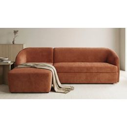 Ecksofa DOMO collection "Orbis, modernes, klares Design mit schmalen, abgerundeten Armlehnen", terra, B:230cm H:74cm T:148cm, 100% Polyester, Sofas, Ecksofa, whlw. mit Bettfunktion u./o. Bettkasten, aus Luxus- Microfaser