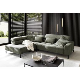 Ecksofa Home Affaire "Claya, L-Form, incl. Kopfteilverstellung, Breite 276 cm", gr&uuml;n (oliv), B:276cm H:71cm T:219cm, 95% Polyester, 5% Nylon, Sofas, Ecksofa, wahlweise elektrischer Sitzvorzug