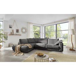 Ecksofa Home Affaire "Enisa XXL B/T/H: 325/224/85 cm L-Form", grau (dunkelgrau), B:325cm, Cord (88% Polyester / 12% Polyacryl), Sofas, Ecksofa, Kuschelig, gem&uuml;tlich, in 5 Farben, Bezug in Cord, mit 2 Zierkissen