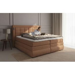 Boxspringbett OTTO HOME "MIVVA inkl. Bettkasten und Topper, Komfortliegeh&ouml;he: 67 cm", terra, B:204cm L:215cm, Holz teilmassiv, Holzwerkstoff, Spanplatte, Komplettbetten, Boxspringbett, in H3, H4 oder Hmix H3/H4, wahlweise mit oder ohne LED-Leuchten