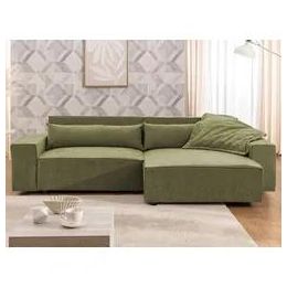 Ecksofa OTTO HOME "KINLEE Design-Sofa mit Recamiere rechts/links, Ma&szlig;e B/T/H 251/144/70cm", dunkelgr&uuml;n, B:251cm H:70cm T:144,5cm, 100% Polyester, Sofas, Ecksofa, L-Form mit Wellenunterfederung, ohne Bettfunktion, modern und beguem