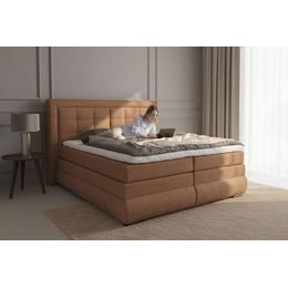 Boxspringbett OTTO HOME "MIVVA inkl. Bettkasten und Topper, Komfortliegeh&ouml;he: 67 cm", terra, B:204cm L:215cm, Holz teilmassiv, Holzwerkstoff, Spanplatte, Komplettbetten, Boxspringbett, in H3, H4 oder Hmix H3/H4, wahlweise mit oder ohne LED-Leuchten