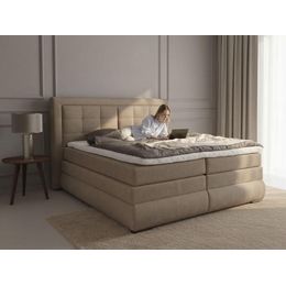 Boxspringbett OTTO HOME "MIVVA inkl. Bettkasten und Topper, Komfortliegeh&ouml;he: 67 cm", cappuccino, B:204cm L:215cm, Holz teilmassiv, Holzwerkstoff, Spanplatte, Komplettbetten, Boxspringbett, in H3, H4 oder Hmix H3/H4, wahlweise mit oder ohne LED-Leuchten