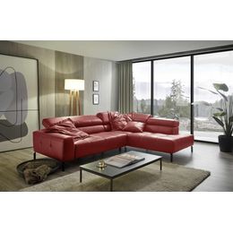 Ecksofa Home Affaire "Claya, L-Form, incl. Kopfteilverstellung, Breite 276 cm", rot, B:276cm H:71cm T:219cm, 100% Leder, Sofas, Ecksofa, wahlweise elektrischer Sitzvorzug