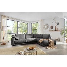 Ecksofa Home Affaire "Enisa XXL B/T/H: 325/224/85 cm L-Form", grau (dunkelgrau), B:325cm, Cord (88% Polyester / 12% Polyacryl), Sofas, Ecksofa, Kuschelig, gem&uuml;tlich, in 5 Farben, Bezug in Cord, mit 2 Zierkissen