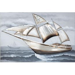 Holzbild Gilde "Bild rechteckig Segelboot", farbe bild(er): blau, grau, wei&szlig;, B:150cm H:100cm T:3,8cm, Poly-Leinwand, Bilder, Holzbild