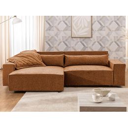 Ecksofa OTTO HOME "KINLEE Design-Sofa mit Recamiere rechts/links, Ma&szlig;e B/T/H 251/144/70cm", terra, B:251cm H:70cm T:144,5cm, 100% Polyester, Sofas, Ecksofa, L-Form mit Wellenunterfederung, ohne Bettfunktion, modern und beguem