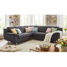 Ecksofa Trendmanufaktur "Rondo wahlweise mit Schlaffunktion, bequeme Armlehnen", grau (anthrazit), B:267cm H:85cm T:247cm, Microfaser PRIMABELLE (100% Polyester);Kunstleder SOFTLUX;Struktur (54% Polyacryl, 46% Polyester);NaturLEDER (echtes Rindsleder) in Sitz und R&uuml;cken, Korpus Kunstleder SOFTLUX, Sofas, Ecksofa, L-Form, wahlw.mit Federkern, F&uuml;&szlig;e chromfarben, Unser Dauertiefpreis