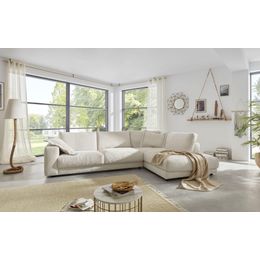 Ecksofa Home Affaire "Enisa XXL B/T/H: 325/224/85 cm L-Form", wei&szlig;, B:325cm, Cord (88% Polyester / 12% Polyacryl), Sofas, Ecksofa, Kuschelig, gem&uuml;tlich, in 5 Farben, Bezug in Cord, mit 2 Zierkissen
