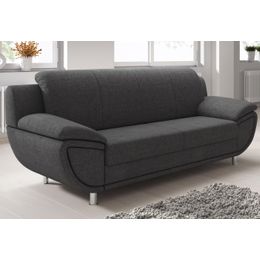 3-Sitzer Trendmanufaktur "Rondo II zeitlos und bequem", grau (dunkelgrau), B:207cm H:85cm T:94cm, Struktur ( 100% Polyester), Sofas, wahlweise mit komfortablem Federkern, mit extra breiten Armlehnen