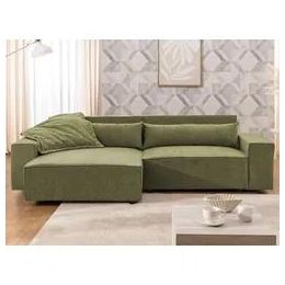 Ecksofa OTTO HOME "KINLEE Design-Sofa mit Recamiere rechts/links, Ma&szlig;e B/T/H 251/144/70cm", dunkelgr&uuml;n, B:251cm H:70cm T:144,5cm, 100% Polyester, Sofas, Ecksofa, L-Form mit Wellenunterfederung, ohne Bettfunktion, modern und beguem