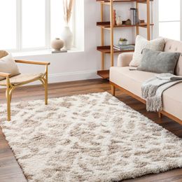 Hochflor-Teppich LIVABLISS "TUZLA", beige, B:160cm H:52mm L:220cm, Kunstfaser, Teppiche, Flauschig, Langflor, Weich, Boho Wohnzimmerteppich, Beige