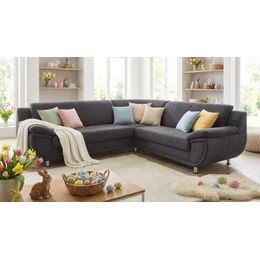 Ecksofa Trendmanufaktur "Rondo wahlweise mit Schlaffunktion, bequeme Armlehnen", grau (anthrazit), B:267cm H:85cm T:247cm, Microfaser PRIMABELLE (100% Polyester);Kunstleder SOFTLUX;Struktur (54% Polyacryl, 46% Polyester);NaturLEDER (echtes Rindsleder) in Sitz und R&uuml;cken, Korpus Kunstleder SOFTLUX, Sofas, Ecksofa, L-Form, wahlw.mit Federkern, F&uuml;&szlig;e chromfarben, Unser Dauertiefpreis
