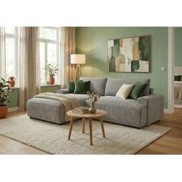 Ecksofa Trendmanufaktur "Fordon, Schlafsofa mit Bettkasten, Couch in L-Form, Breite 250 cm", blau (betongrau), B:250cm H:82cm T:167cm, 92% Polyester, 8% Polyamide, Sofas, Ecksofa, in Cordstoff HYPER, betongrau, Recamiere links