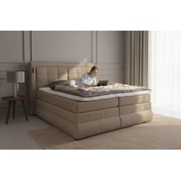 Boxspringbett OTTO HOME "MIVVA inkl. Bettkasten und Topper, Komfortliegeh&ouml;he: 67 cm", cappuccino, B:204cm L:215cm, Holz teilmassiv, Holzwerkstoff, Spanplatte, Komplettbetten, Boxspringbett, in H3, H4 oder Hmix H3/H4, wahlweise mit oder ohne LED-Leuchten