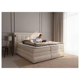 Boxspringbett OTTO HOME "MIVVA inkl. Bettkasten und Topper, Komfortliegeh&ouml;he: 67 cm", beige, B:204cm L:215cm, Holz teilmassiv, Holzwerkstoff, Spanplatte, Komplettbetten, Boxspringbett, in H3, H4 oder Hmix H3/H4, wahlweise mit oder ohne LED-Leuchten