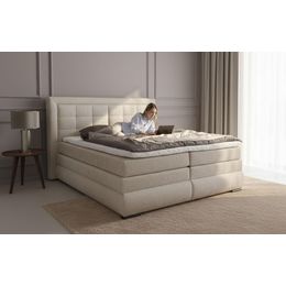 Boxspringbett OTTO HOME "MIVVA inkl. Bettkasten und Topper, Komfortliegeh&ouml;he: 67 cm", beige, B:204cm L:215cm, Holz teilmassiv, Holzwerkstoff, Spanplatte, Komplettbetten, Boxspringbett, in H3, H4 oder Hmix H3/H4, wahlweise mit oder ohne LED-Leuchten