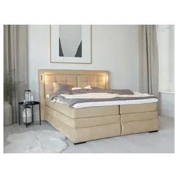Boxspringbett OTTO HOME "MIVVA inkl. Bettkasten & Topper, Komfortliegeh&ouml;he: 67 cm", beige, B:204cm L:215cm, Holz teilmassiv, Holzwerkstoff, Spanplatte, Komplettbetten, Boxspringbett, in H3, H4 oder Hmix H3/H4, wahlweise mit oder ohne LED-Leuchten