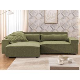 Ecksofa OTTO HOME "KINLEE Design-Sofa mit Recamiere rechts/links, Ma&szlig;e B/T/H 251/144/70cm", dunkelgr&uuml;n, B:251cm H:70cm T:144,5cm, 100% Polyester, Sofas, Ecksofa, L-Form mit Wellenunterfederung, ohne Bettfunktion, modern und beguem