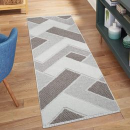 Teppich Carpet City "LINDO 8877", beige, B:80cm H:11mm L:300cm, Obermaterial: 100% Polyester, Teppiche, Teppich, Kurzflor, Hochtief-Muster/ 3D-Effekt, Fransen, Boho-Stil, Wohnzimmer