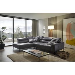 Ecksofa Home Affaire "Claya, L-Form, incl. Kopfteilverstellung, Breite 276 cm", grau (fango), B:276cm H:71cm T:219cm, 100% Leder, Sofas, Ecksofa, wahlweise elektrischer Sitzvorzug