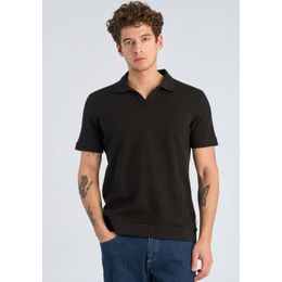 Poloshirt LINDBERGH "Poloshirt Comfort Fit", Herren, Gr. L, schwarz, Obermaterial: 100% Baumwolle, unifarben, l&auml;ssig geschnitten, V-Ausschnitt, Shirts