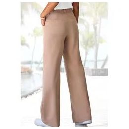 Anzughose Lascana, Damen, Gr. 38, N-Gr, beige, Web, Obermaterial: 65% Polyester, 28% Viskose, 7% Elasthan, unifarben, figurumspielend lang, Hosen Anzughose, mit verstellbarem Bund, individuell regulierbar