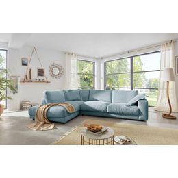 Ecksofa Home Affaire "Enisa XXL B/T/H: 325/224/85 cm L-Form", blau (bleu), B:325cm, Cord (88% Polyester / 12% Polyacryl), Sofas, Ecksofa, Kuschelig, gem&uuml;tlich, in 5 Farben, Bezug in Cord, mit 2 Zierkissen