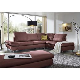 Ecksofa W.Schillig "Taoo, elegant und zeitlos, bequem, L-Form, Breite 296cm", rot (rosso marone z73), B:296cm H:84cm T:242cm, Longlife Xtra-Leder Z73: Naturwalkleder der Luxusklasse aus den erlesensten Rohh&auml;uten. Hautst&auml;rke 1, 1 &ndash; 1, 3 mm, Sofas, Ecksofa, mit Sitziefenverstellung & Kopfteilverstellung