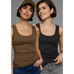 Tanktop Flashlights, Damen, Gr. 32/34 (XS), gr&uuml;n (khaki, schwarz, uni, uni), Feinripp, Obermaterial: 100% Baumwolle, unifarben, Basic, sehr figurbetont h&uuml;ftbedeckend, Rundhals, Tops Tanktop, sehr figurbetonte Passform, aus Baumwolle, mit Rundhalsausschnitt