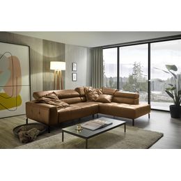 Ecksofa Home Affaire "Claya, L-Form, incl. Kopfteilverstellung, Breite 276 cm", braun (cognac), B:276cm H:71cm T:219cm, 100% Leder, Sofas, Ecksofa, wahlweise elektrischer Sitzvorzug
