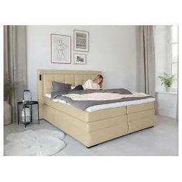 Boxspringbett OTTO HOME "MIVVA inkl. Bettkasten & Topper, Komfortliegeh&ouml;he: 67 cm", beige, B:204cm L:215cm, Holz teilmassiv, Holzwerkstoff, Spanplatte, Komplettbetten, Boxspringbett, in H3, H4 oder Hmix H3/H4, wahlweise mit oder ohne LED-Leuchten