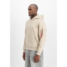 Hoodie Alpha Industries "Signature Backprint Hoodie", Herren, Gr. L, beige (organic beige), Obermaterial: 80% Baumwolle, 20% Polyester, regular fit, Sweatshirts Hoodie