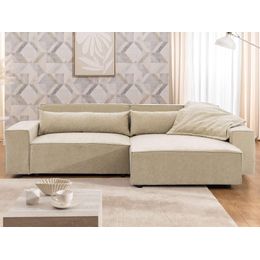 Ecksofa OTTO HOME "KINLEE Design-Sofa mit Recamiere rechts/links, Ma&szlig;e B/T/H 251/144/70cm", beige, B:251cm H:70cm T:144,5cm, 100% Polyester, Sofas, Ecksofa, L-Form mit Wellenunterfederung, ohne Bettfunktion, modern und beguem