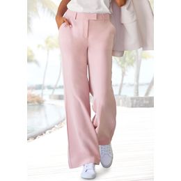 Anzughose Lascana, Damen, Gr. 34, N-Gr, ros&eacute;, Web, Obermaterial: 65% Polyester, 28% Viskose, 7% Elasthan, unifarben, figurumspielend lang, Hosen Anzughose, mit verstellbarem Bund, individuell regulierbar