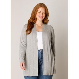 Strickjacke Base Level Curvy "Ayla", Herren, Gr. 48, grau melange, Strick, Obermaterial: 94% Viskose, 6% Elasthan, unifarben, figurumspielend ca. Mitte Oberschenkel, eingesetzt abgesteppt, Strickjacken Strickjacke, offen, ohne Verschluss